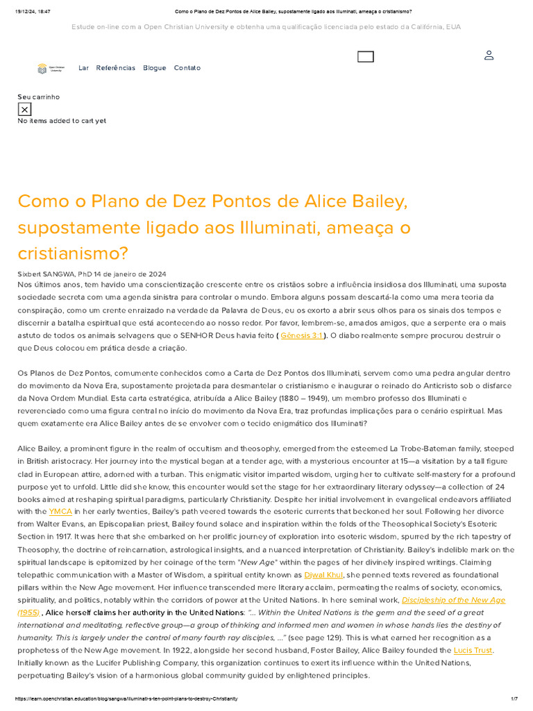 Como o Plano de Dez Pontos de Alice Bailey, Supostamente Ligado Aos ...