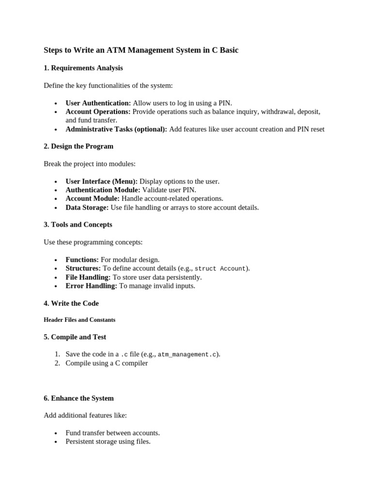 ATM System Development in C | PDF