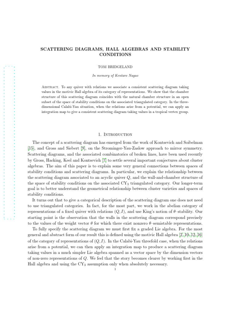 Scattering Diagrams and Stability Conditions | PDF | Representation ...