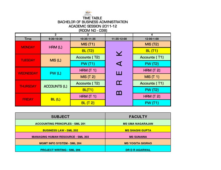 Bba 2nd Year Time Table | PDF