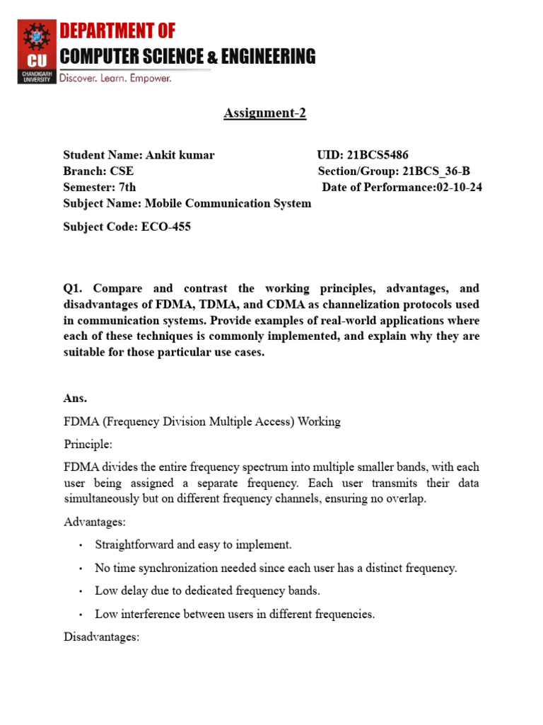 21BCS5486 - Ankit Kumar - Mobile Communication. | PDF | Cellular Network | Channel Access Method