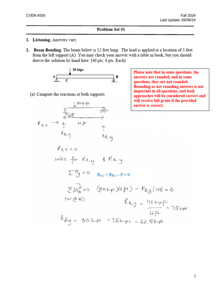 Beam Bending Problem Set for CVEN 4555 | PDF | Bending | Mechanical Engineering