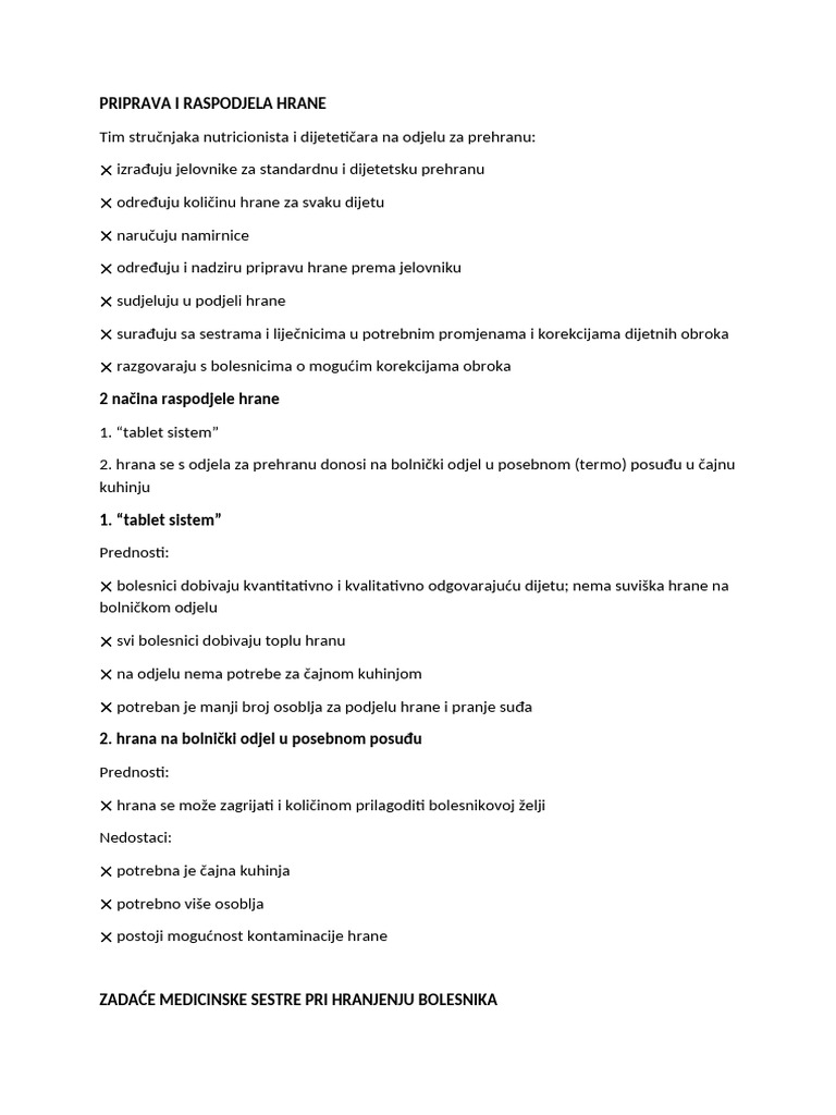 Organizacija Prehrane Bolesnika U Bolnici | PDF