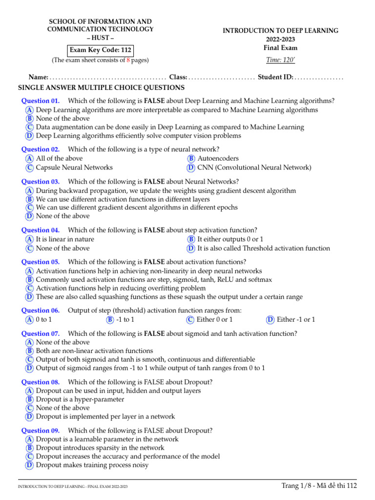 Final Exam: Introduction to Deep Learning | PDF | Deep Learning ...