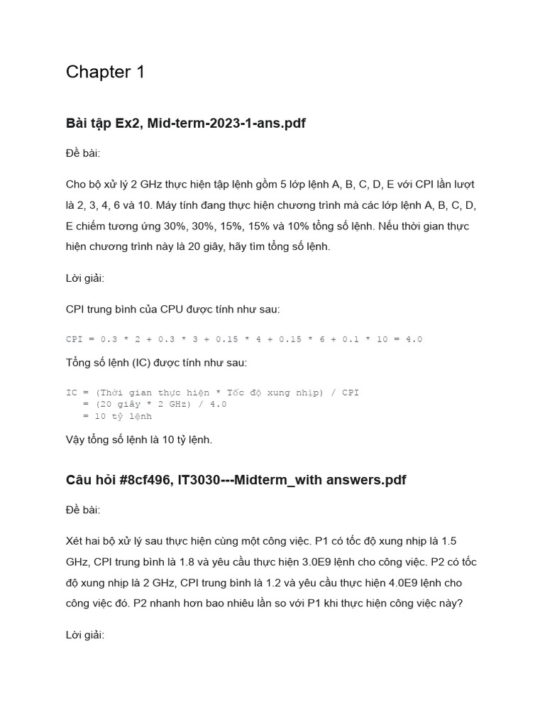 Các Dạng Bài Tập Computer Architecture IT3030E HUST | PDF