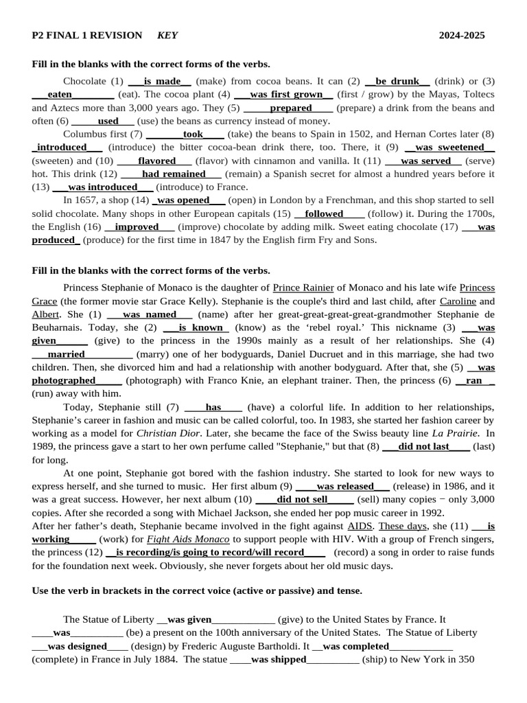 P2 FINAL 1 REVISION KEY | PDF | Chocolate | Cocoa Bean