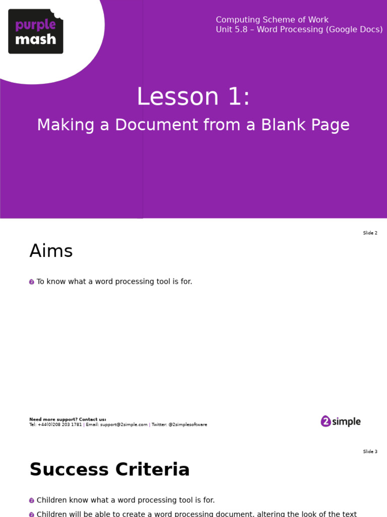 Unit Number - Word Processing (Google Docs) - Lesson Number 1 - Slideshow | PDF | Cursor (User ...