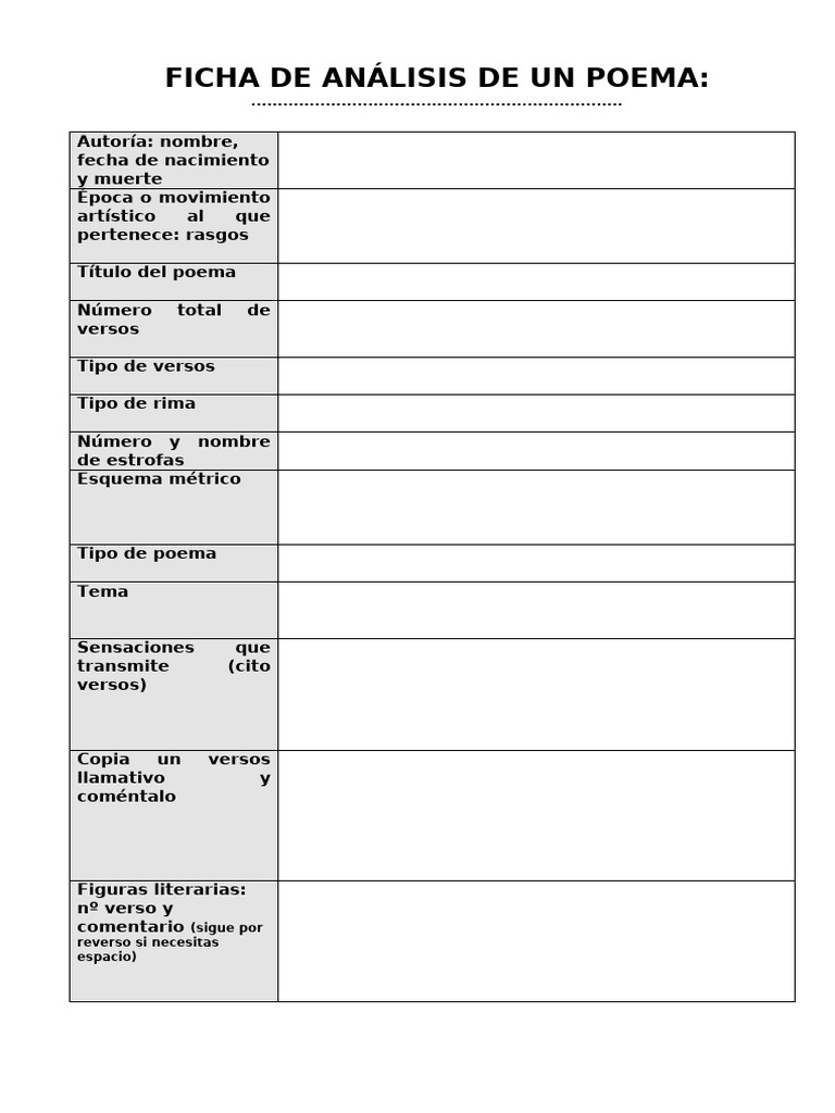 Ficha de Analisis de Un Poema | PDF