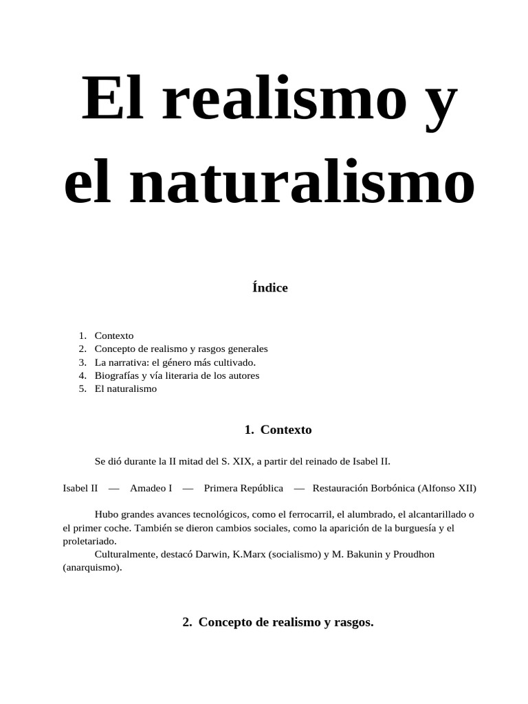 El Realismo y El Naturalismo | PDF | Realismo literario | Novelas