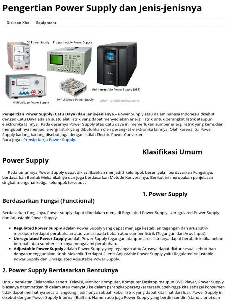 01.pengertian Power Supply Dan Jenis-Jenisnya | PDF