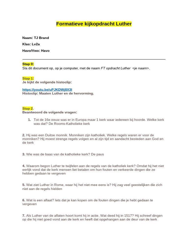 FT Opdracht Luther TJ Brand | PDF