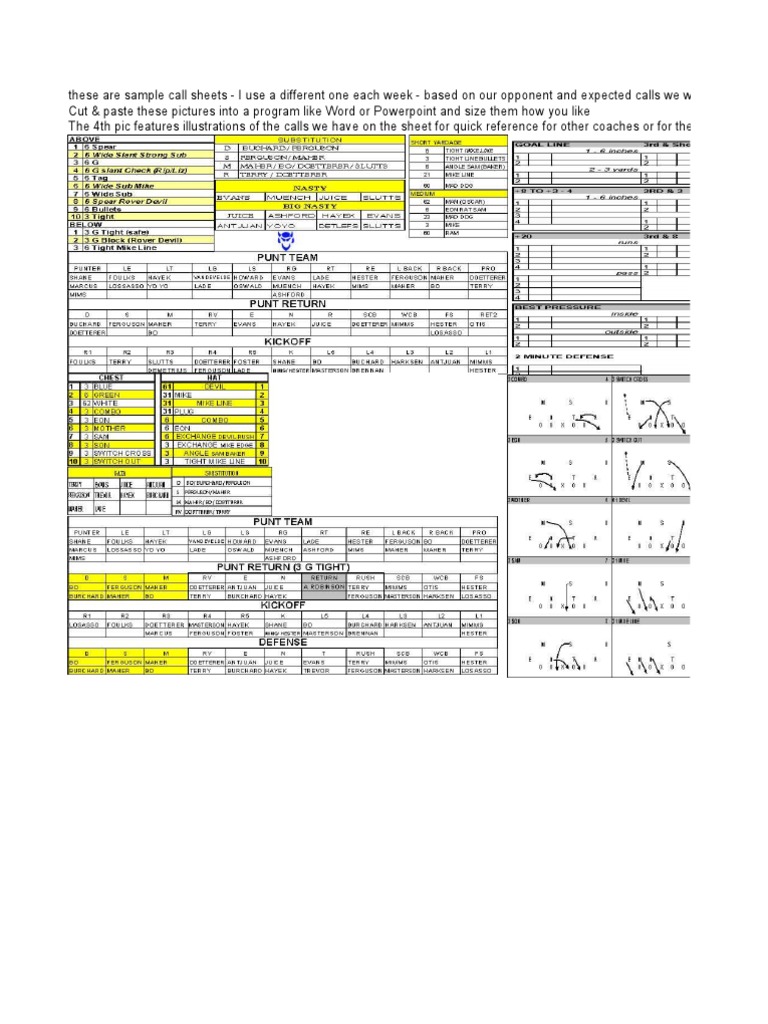Call Sheet | PDF | Hand | American Football