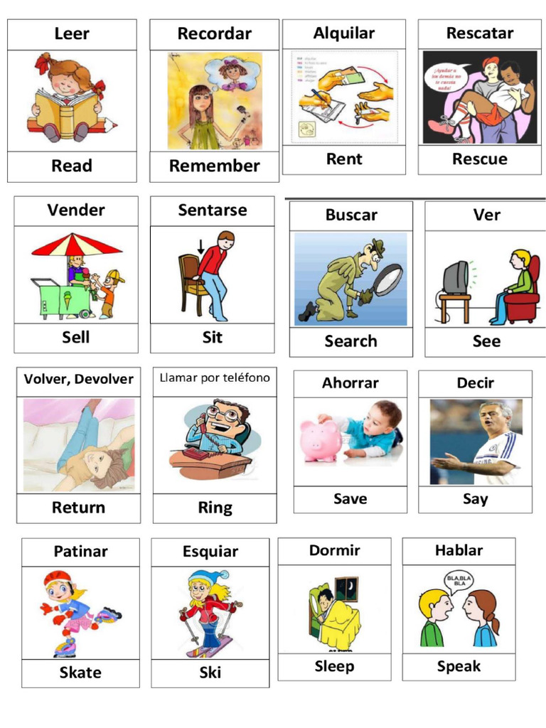Verbos Ilustrados en Ingles y Espanol | PDF