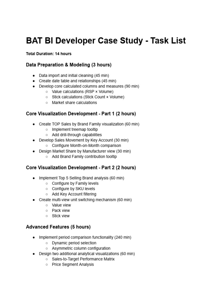BAT BI Developer Task Overview | PDF