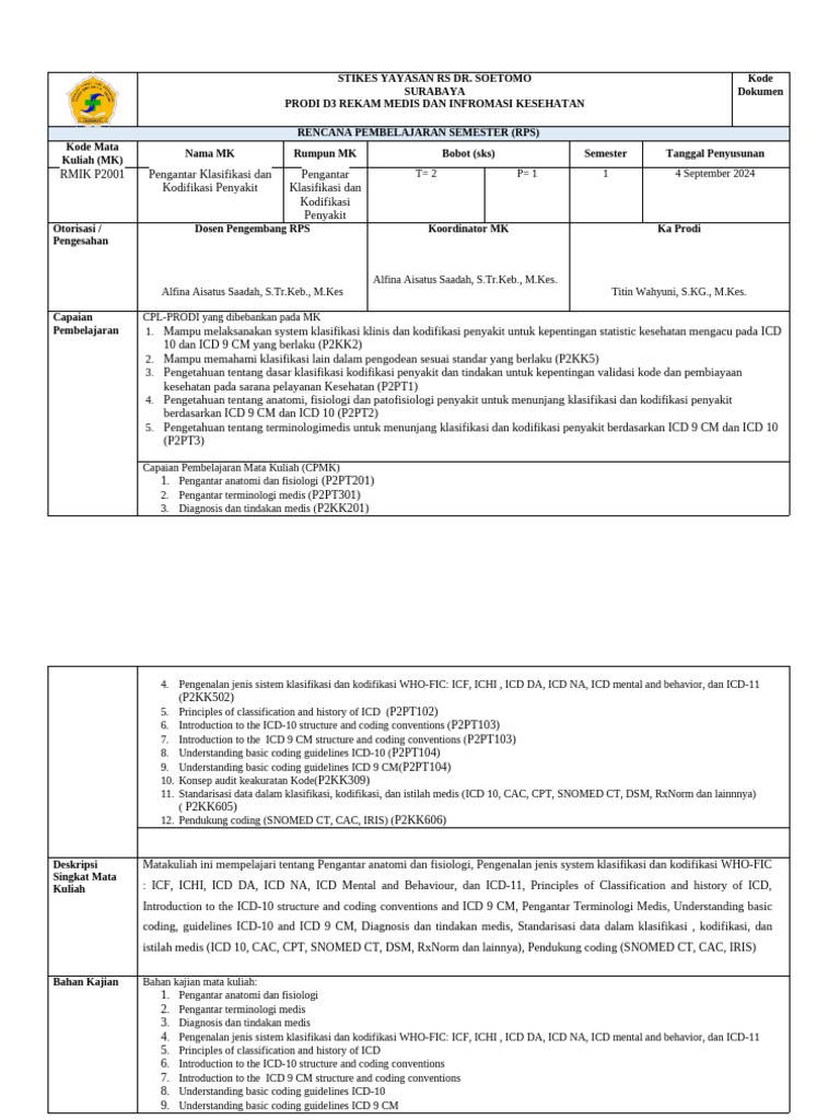 RPS Format OBE - MK Pengantar Klasifikasi | PDF