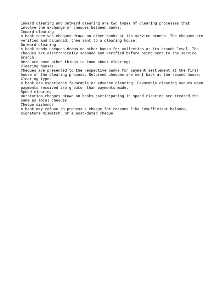 Inward and Outward Clearing | PDF