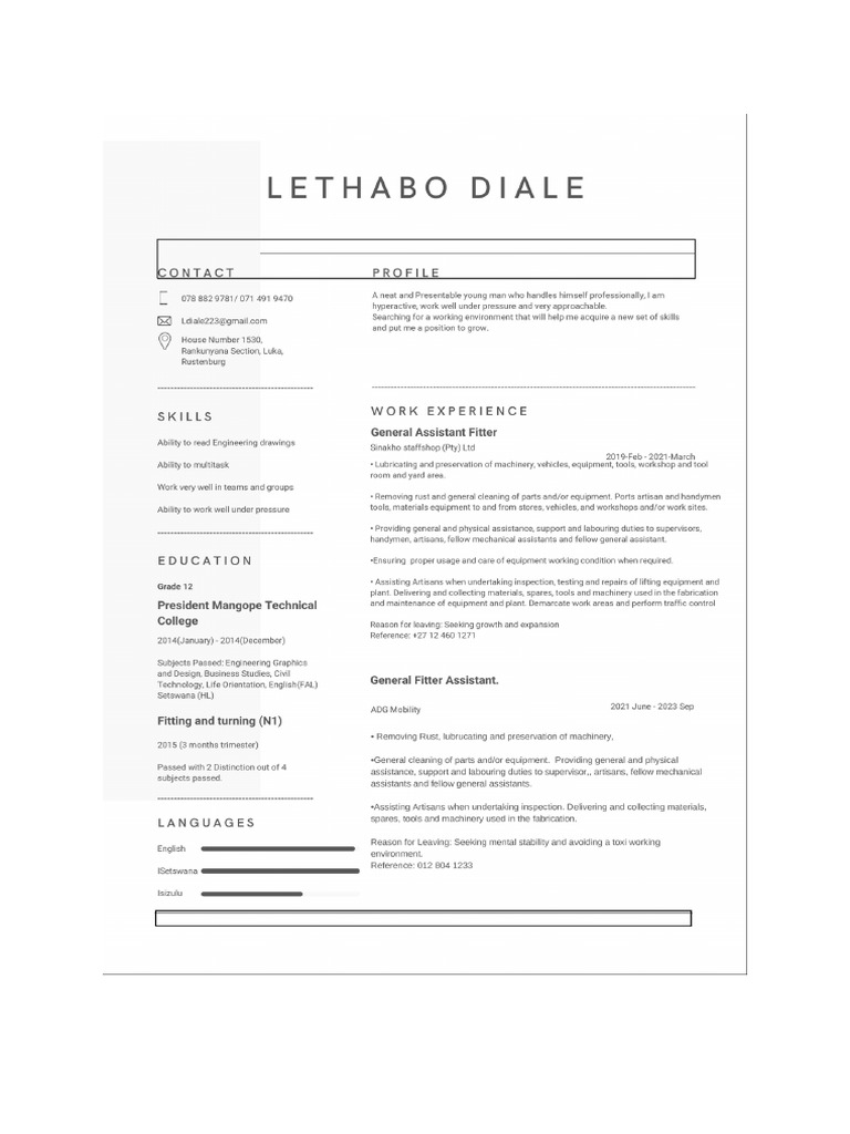Lethabo 2024 CV | PDF