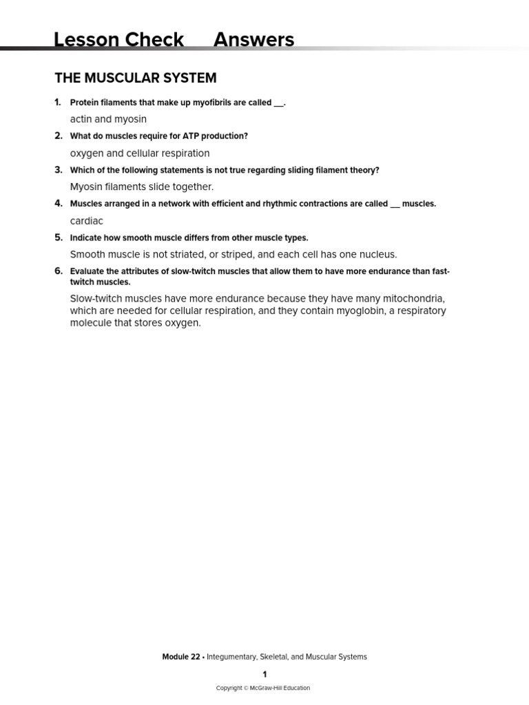 Lesson Check Answer Key - The Muscular System | PDF