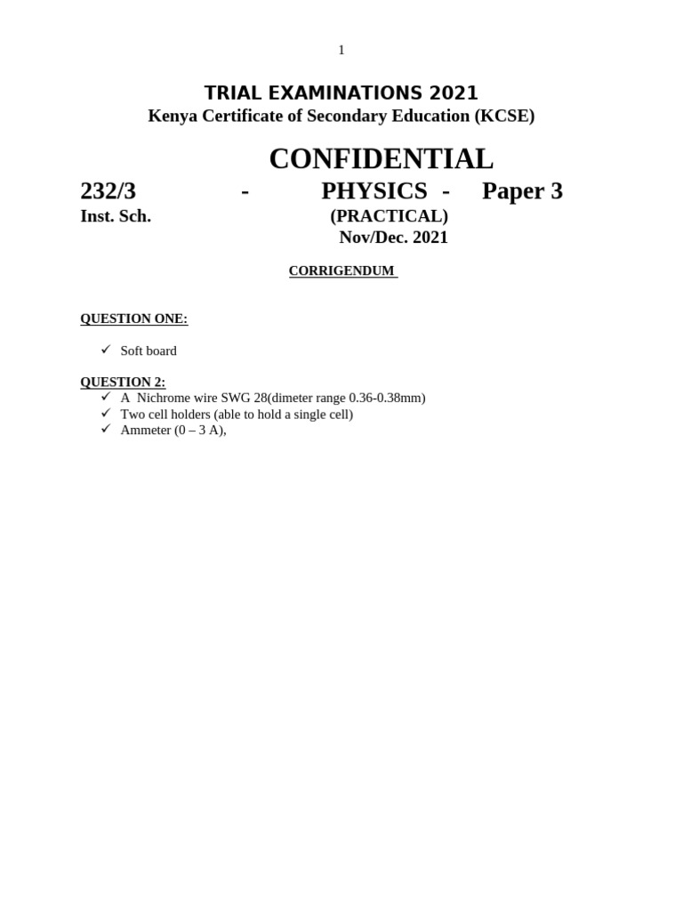 232 Physics p3 Corrigendeum | PDF