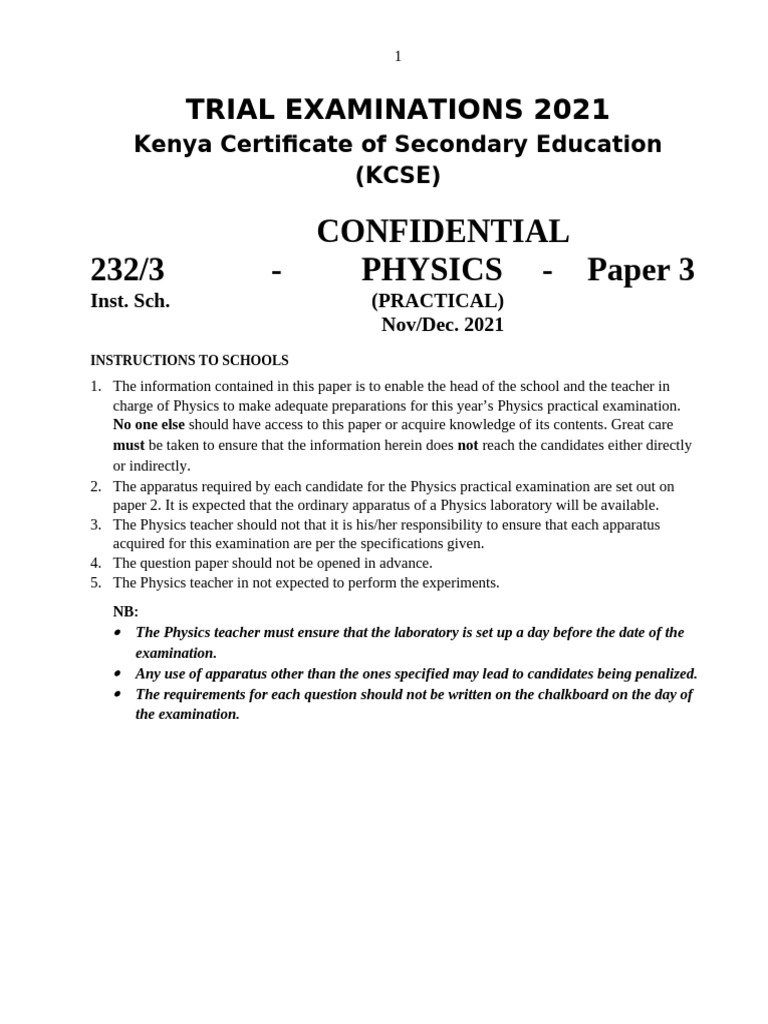 232 Physics p3 Confidential | PDF