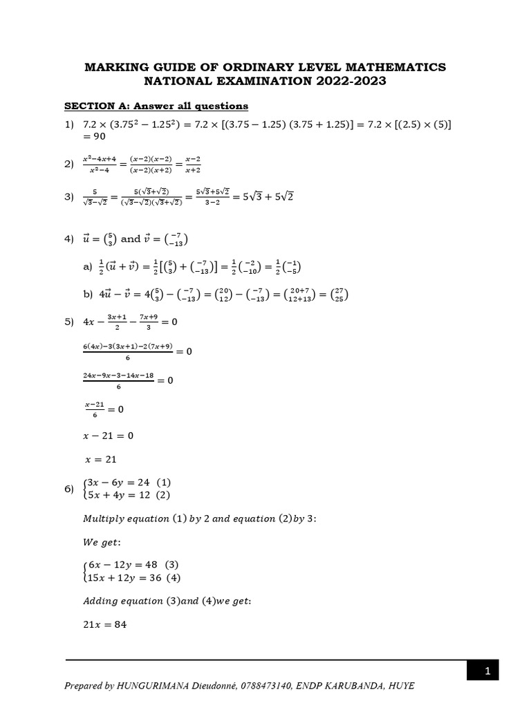 Marking Guide: National Exam Math 2023 | PDF | Discrete Mathematics ...