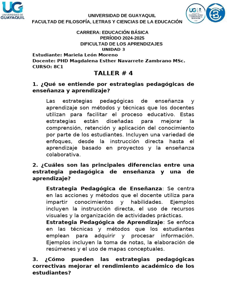 Taller Grupo 4 U3 | PDF | Enseñando | Aprendizaje