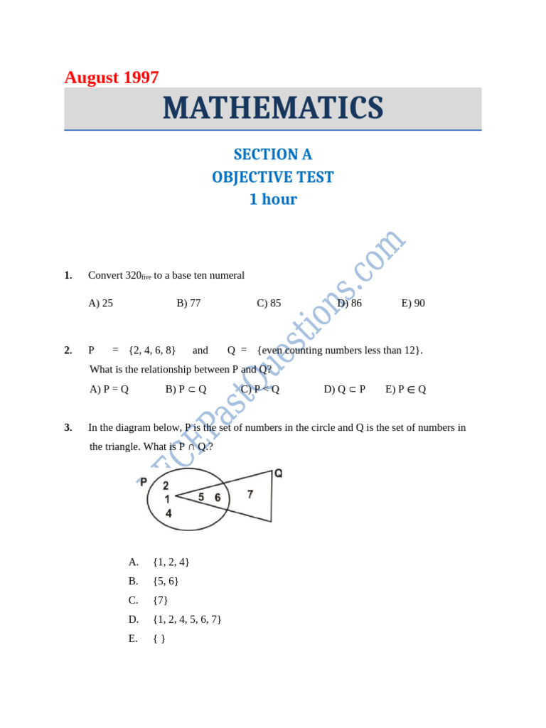 Bece-Past-Questions-Answers-1997-Maths-Part1-Questions | PDF ...