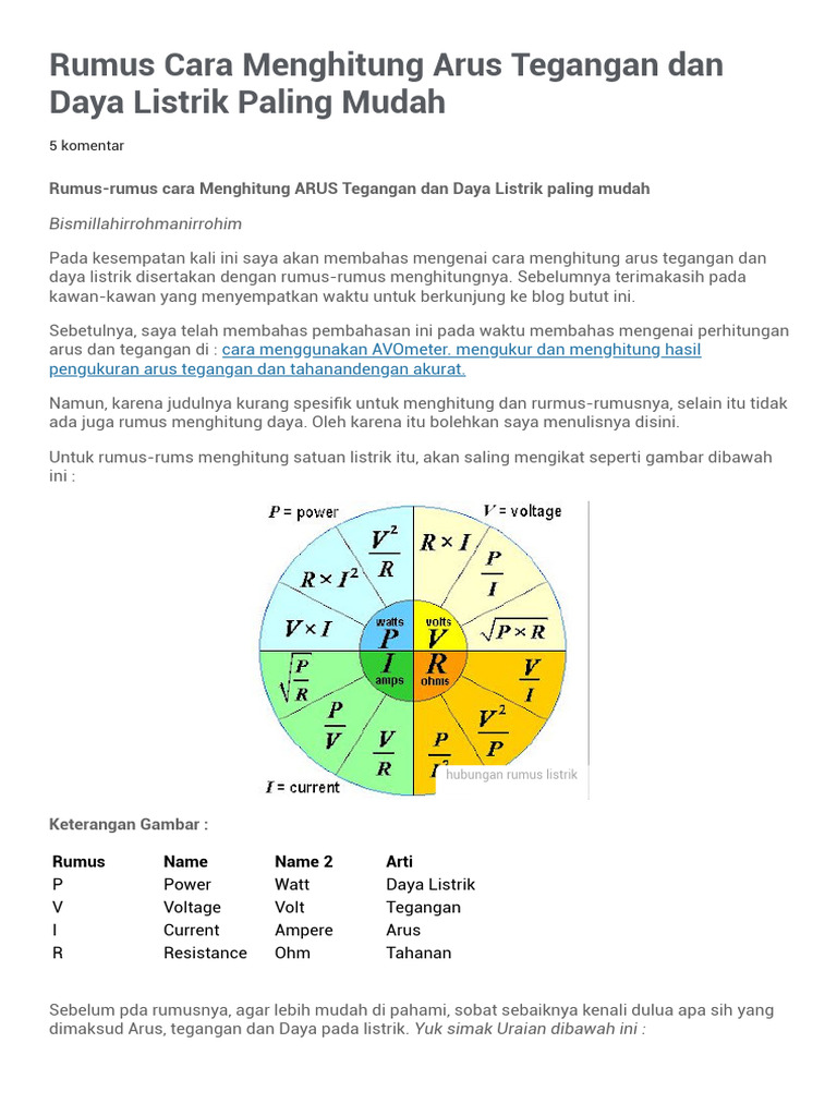 09.Rumus Cara Menghitung Arus Tegangan dan Daya Listrik Paling Mudah - Wijdan Kelistrikan | PDF