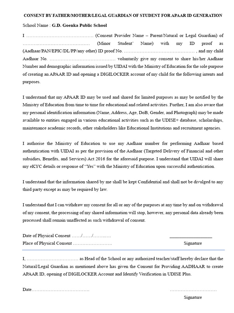 Consent For Apaar ID Generation | PDF | Justice | Crime & Violence