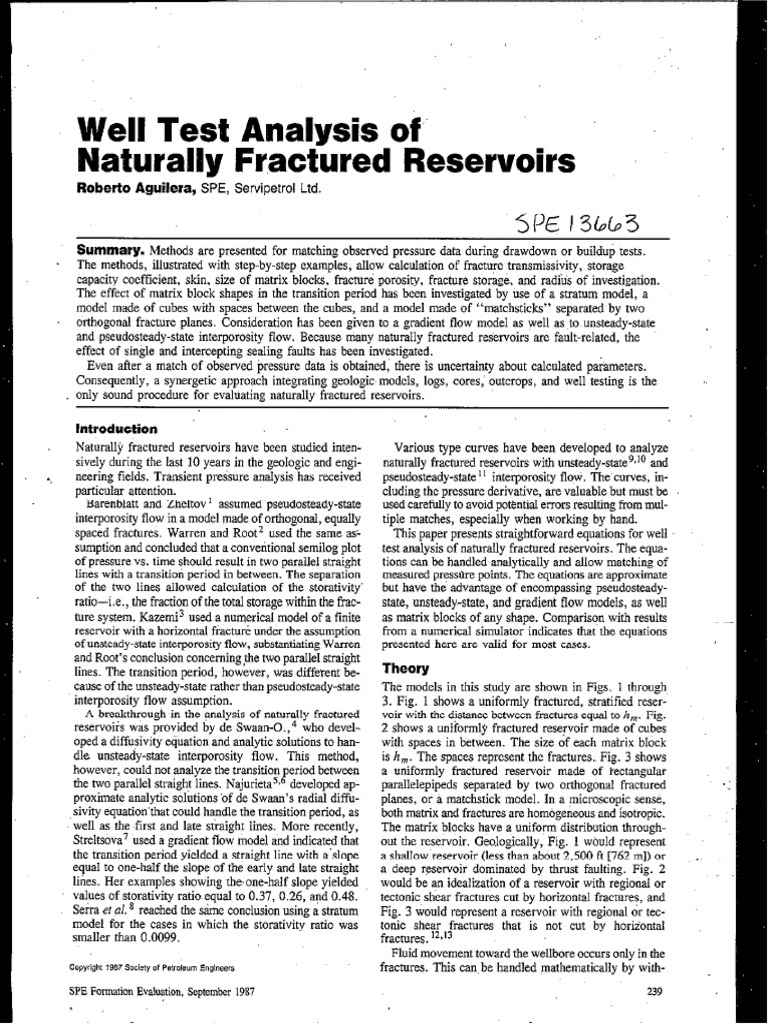 Well Test Analysis for Fractured Reservoirs | PDF | Petroleum Reservoir