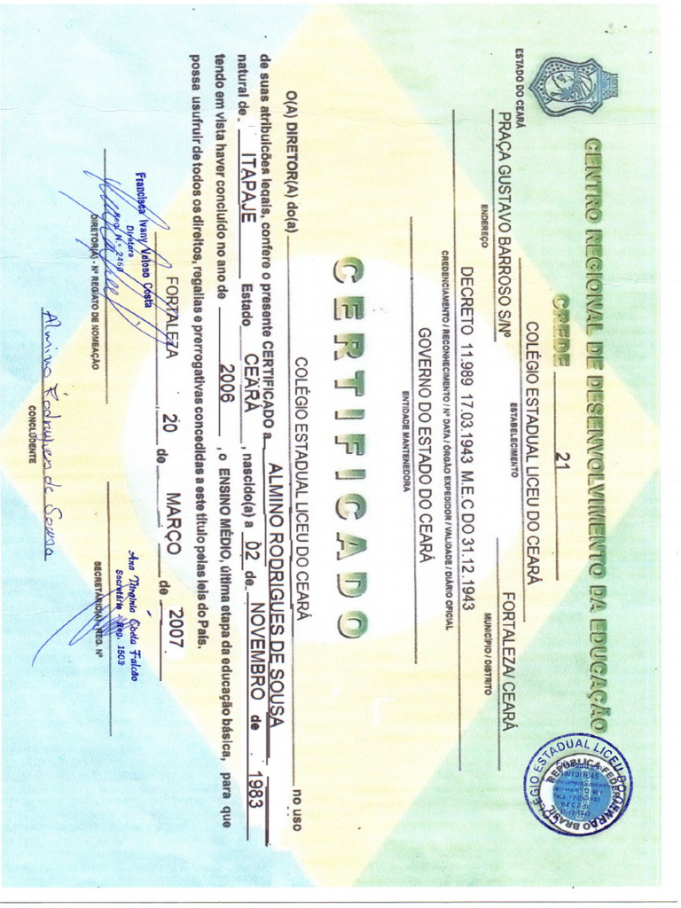 Certificado Escolar Almino | PDF