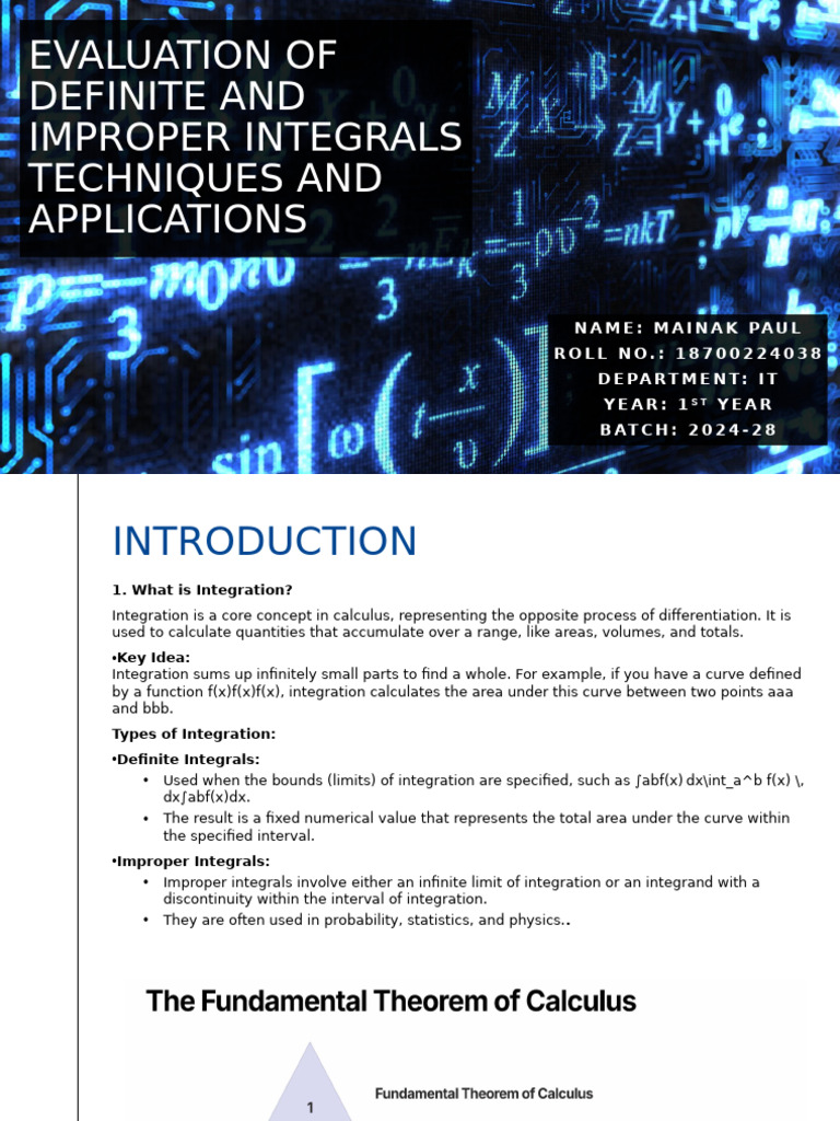 Evaluation of Definite and Improper Integrals Techniques and | PDF