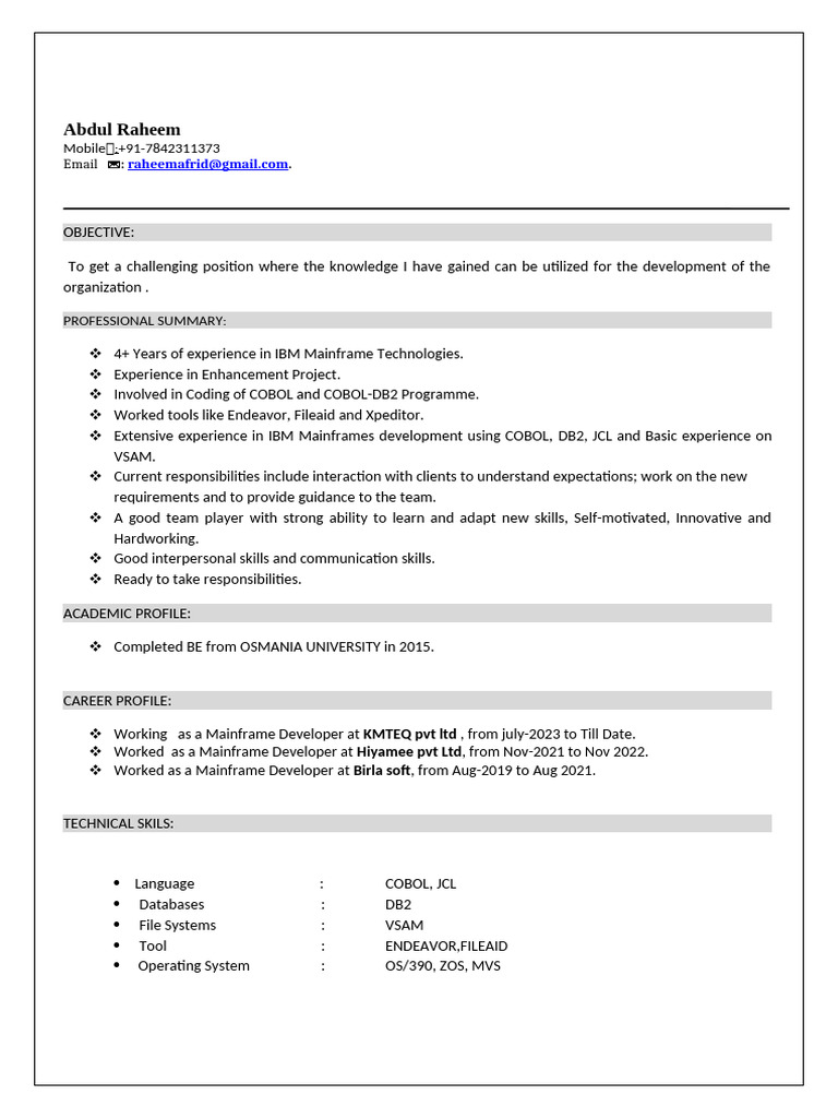 Abdul Raheem_ProfileMWP-2 | PDF | Ibm Db2 | Computer Architecture