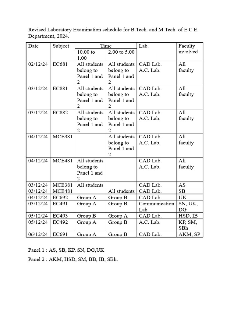 Laboratory Examination Schedule | PDF