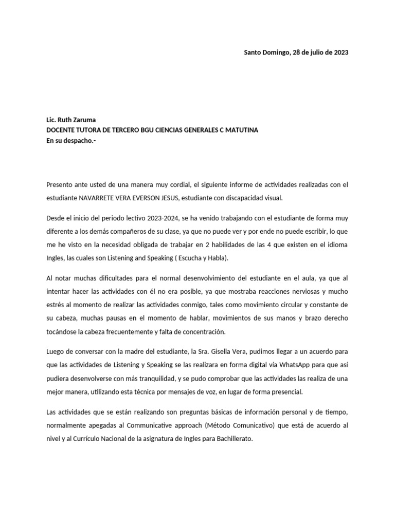 Informe de Estudiante Navarrete Edison Primer Trimestre-Eduardo Vera 28-07-2023 | PDF