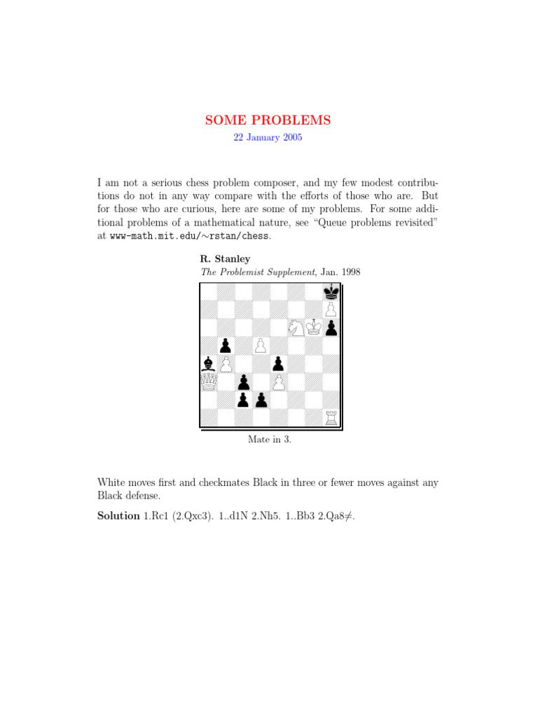 Some Mathematical Problems in Chess | PDF | Competitive Games | Board Games