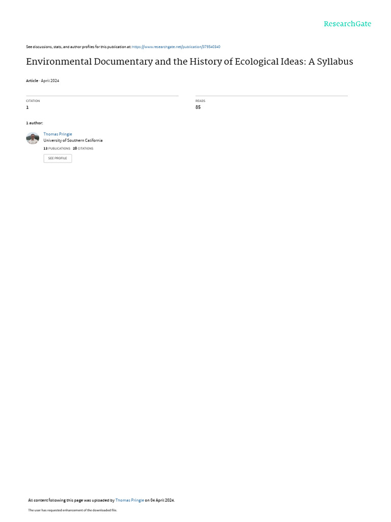 Environmental Documentary and The History of Ecological Ideas: A Syllabus | PDF ...