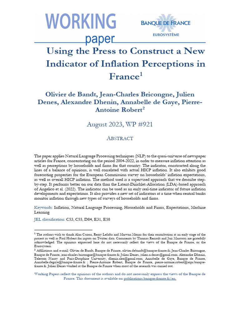 WP 921 | PDF | Inflation | Forecasting