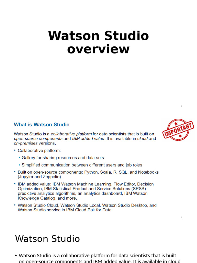 StudioWatson Studio Overview | PDF | Artificial Intelligence ...