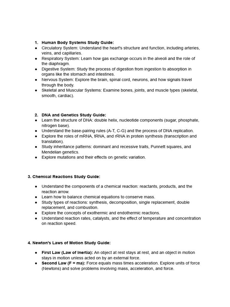 Human Body Systems Study Guide | PDF | Chemical Reactions | Force