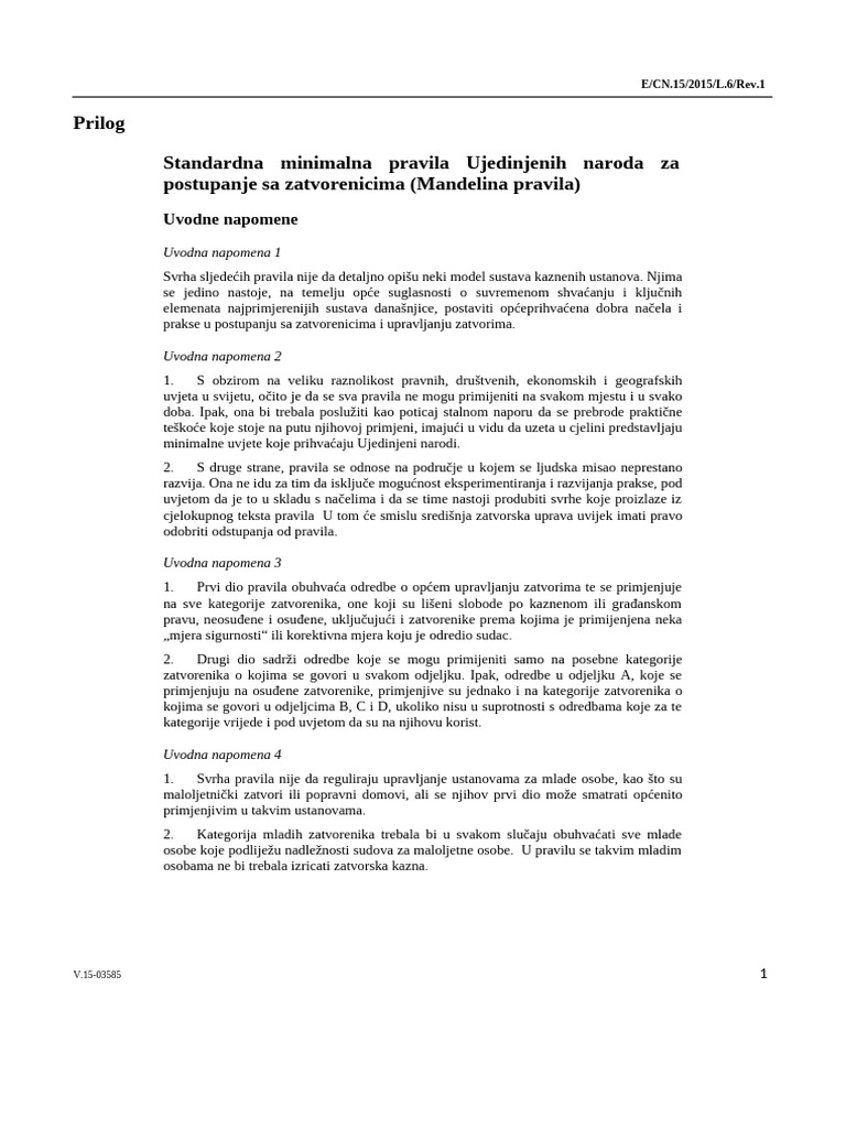 Standardna Minimalna Pravila Ujedinjenih Naroda Za Postupanje Sa Zatvorenicima - Mandela Rules | PDF
