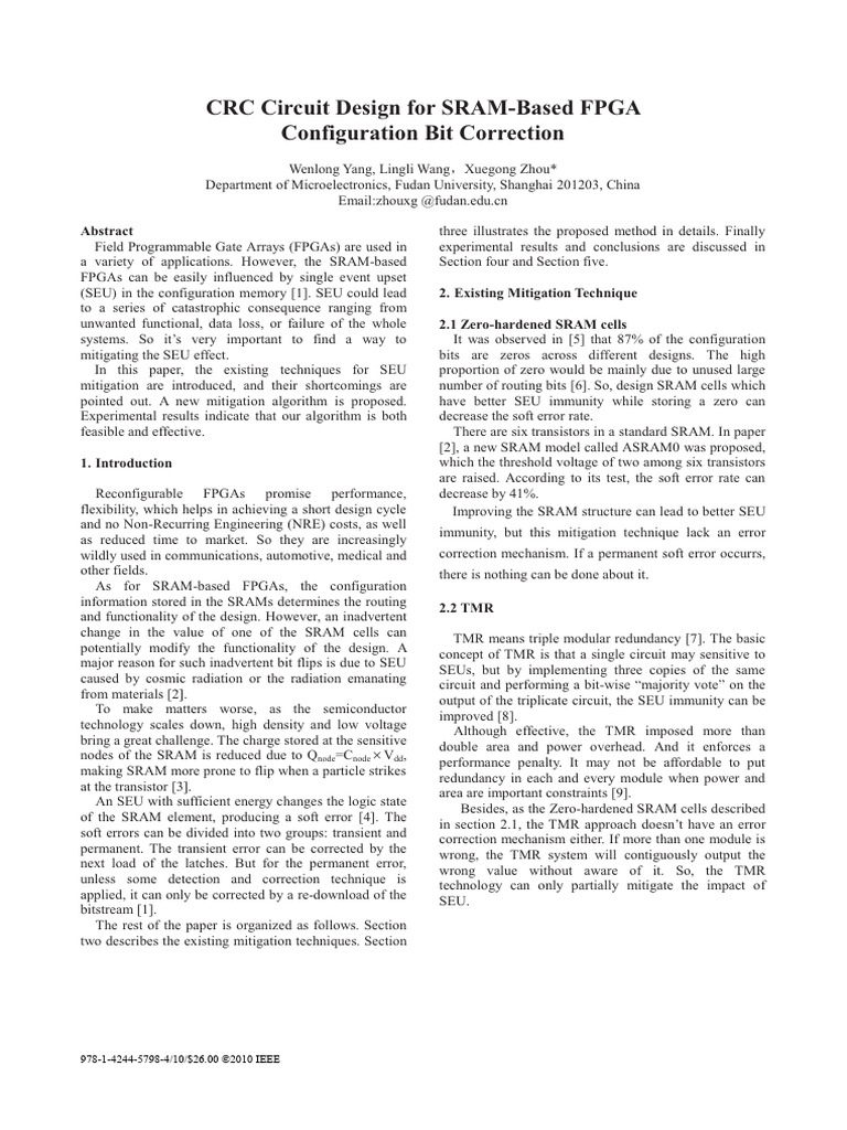 Crc Circuit Design For Sram Based Fpga Configuration Bit Correction