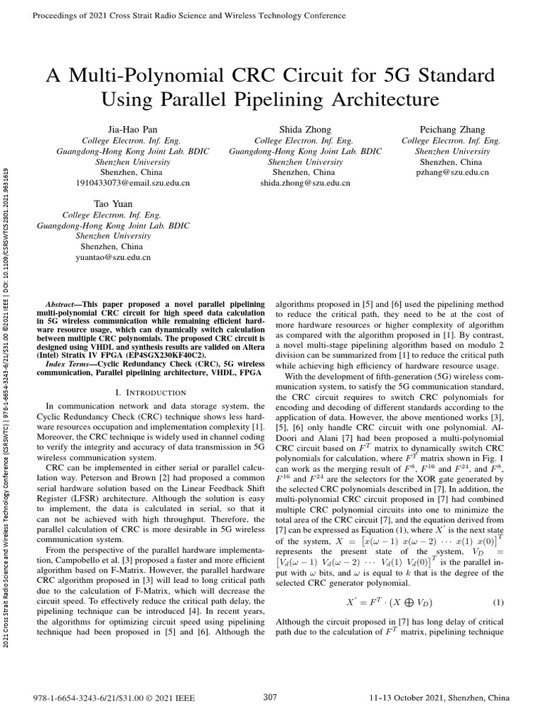 A Multi Polynomial Crc Circuit For 5g Standard Using Parallel