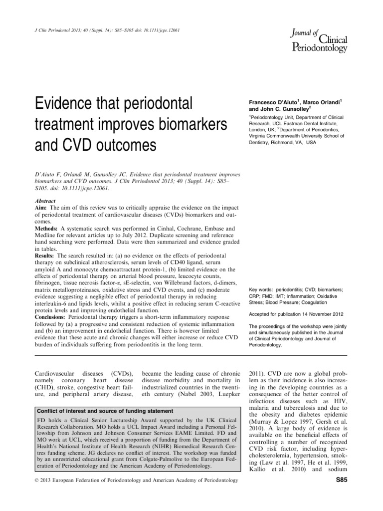 J Clinic Periodontology - 2013 - D'Aiuto - Evidence That Periodontal ...