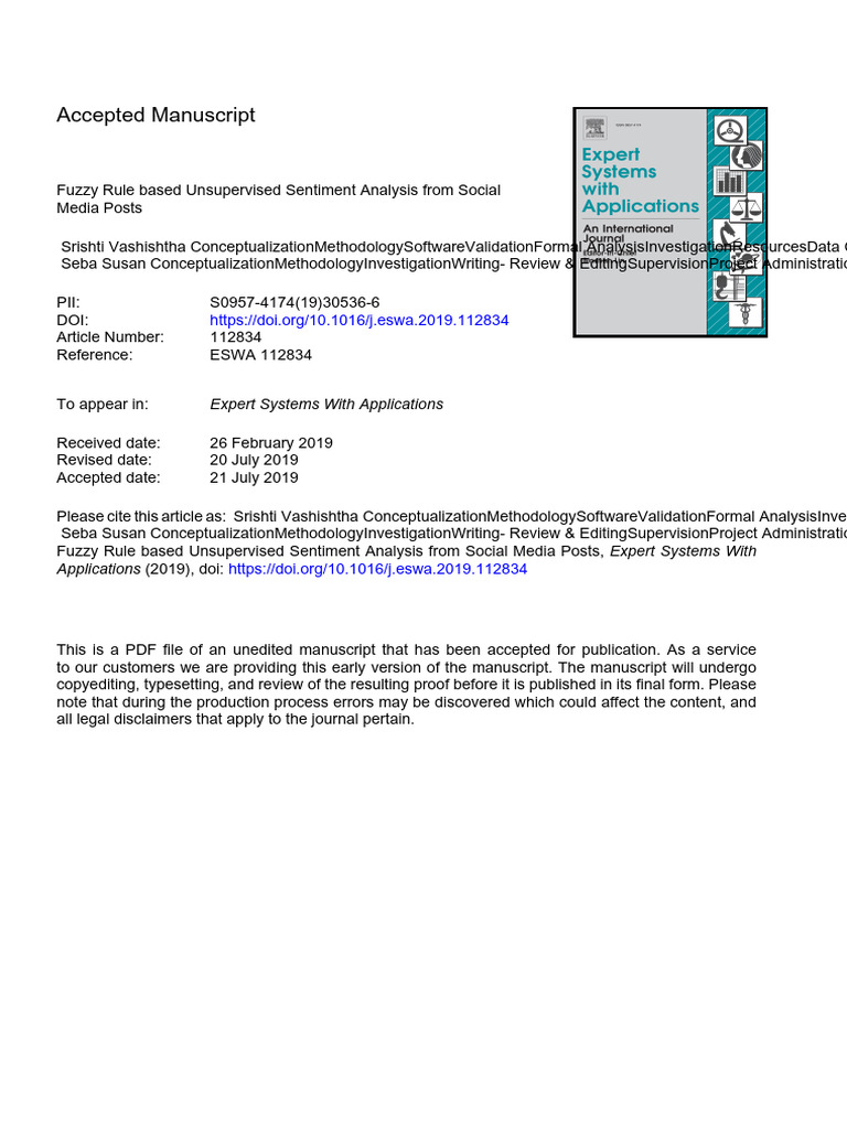 Fuzzy Rule Based Unsupervised Sentiment Analysis From Social Media Posts | PDF | Fuzzy Logic ...