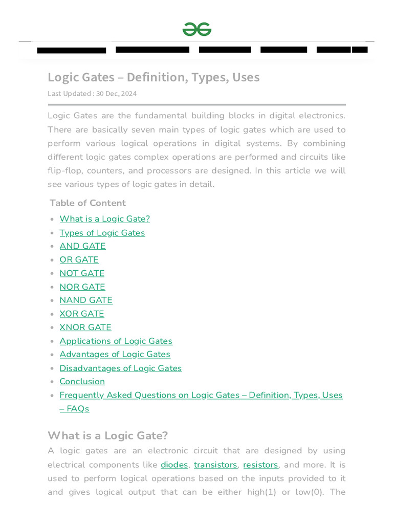 Logic Gates: Types, Uses, and Definitions | PDF | Logic Gate | Digital ...