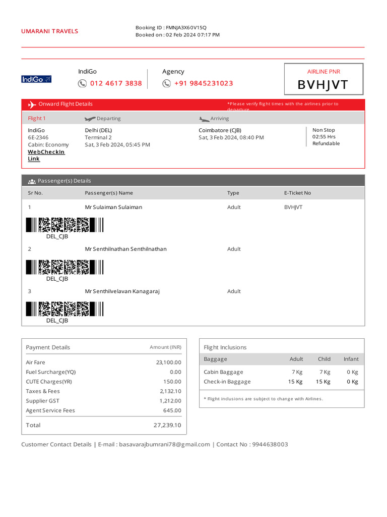 Flight E-Ticket - FMNJA3X60V15Q - BVHJVT | PDF | Civil Aviation | Airlines