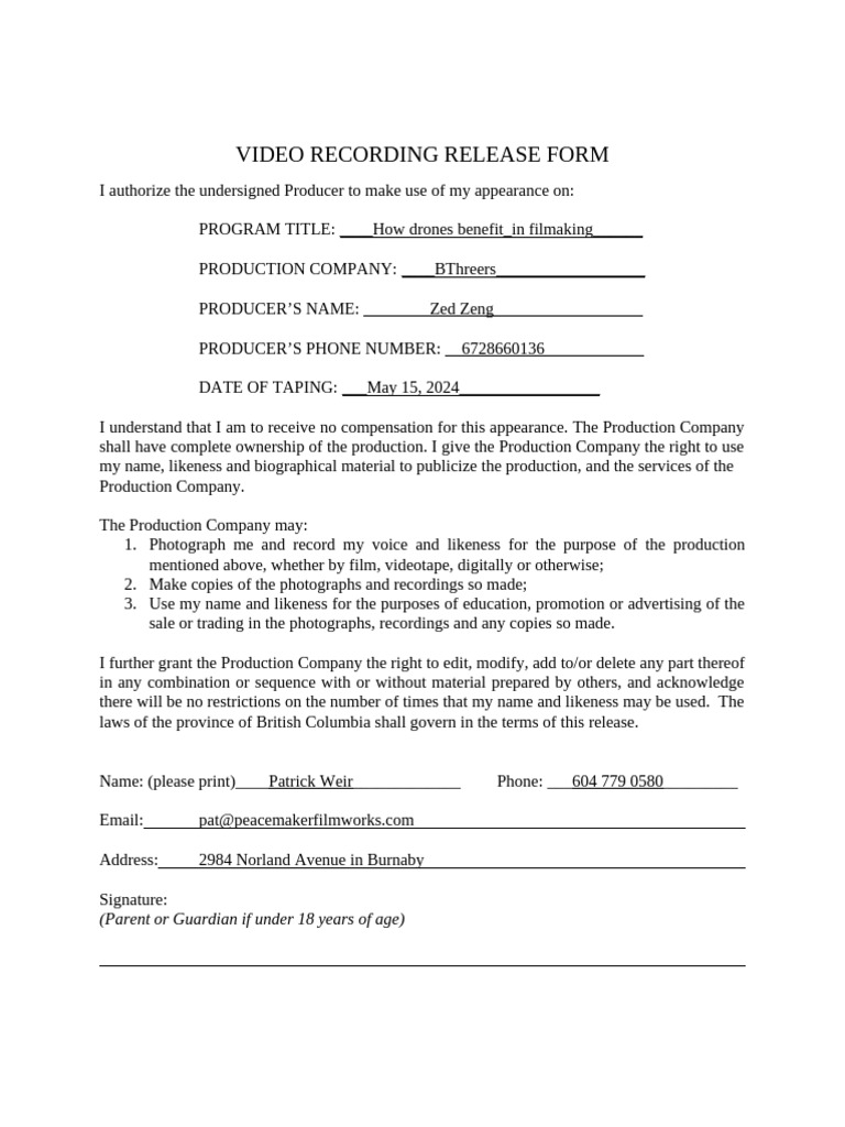 INDIVIDUAL Release Form Template | PDF