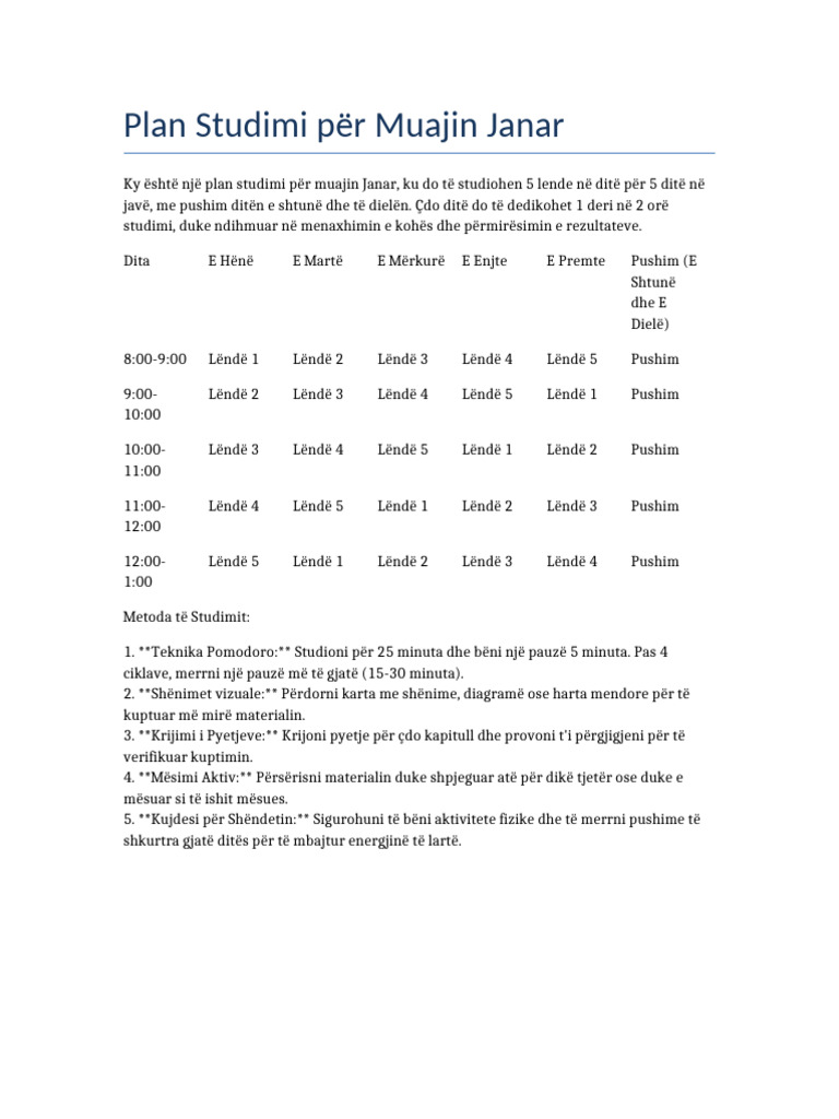 Plan Studimi Janar | PDF