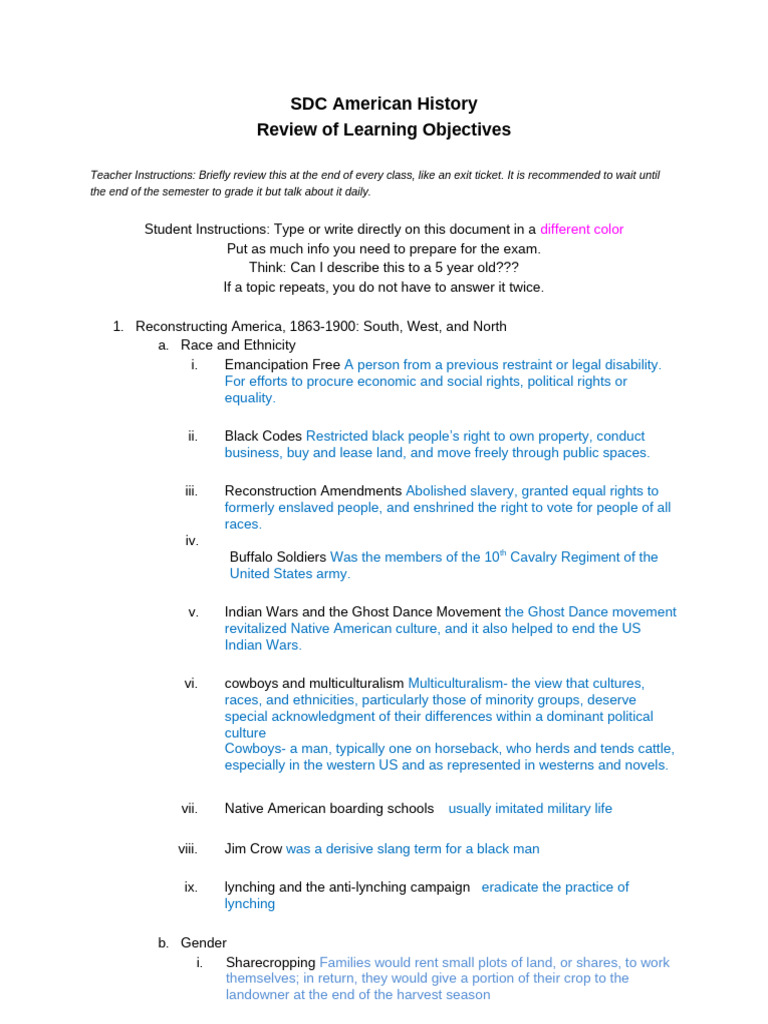 SDC American History II Review of Learning Objectives | PDF | New Deal ...